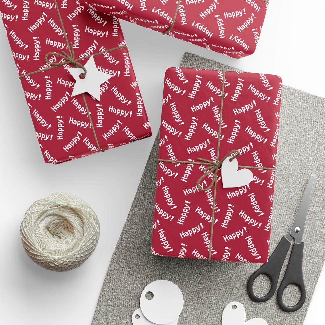 Birthday Gift Wrap, Red Paper With White Happy Print (matte or Glossy ...