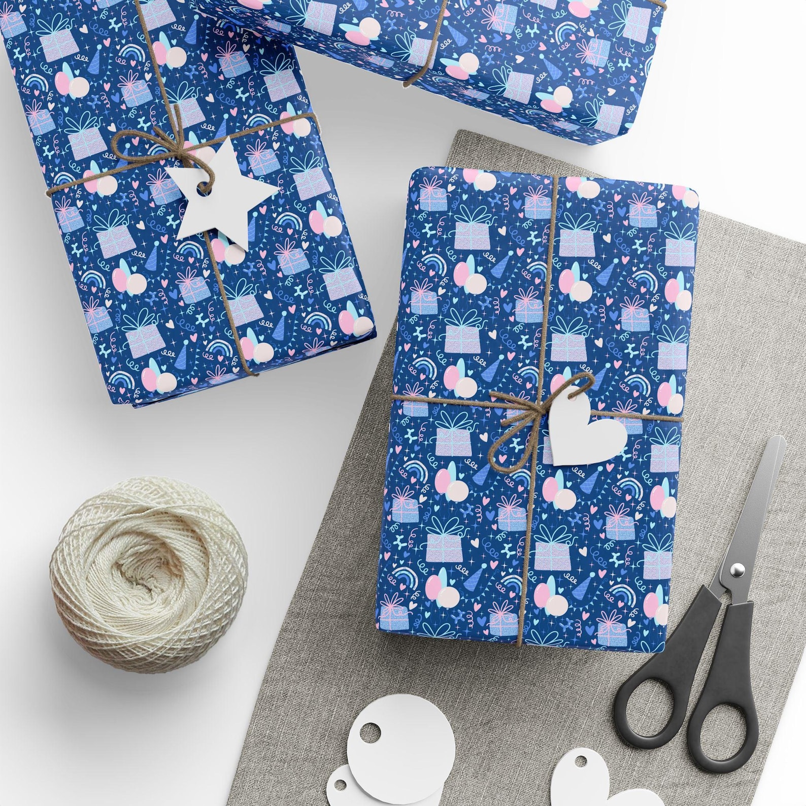 Birthday Wrapping Paper Roll - Blue Pastel Rainbow Pattern - Etsy