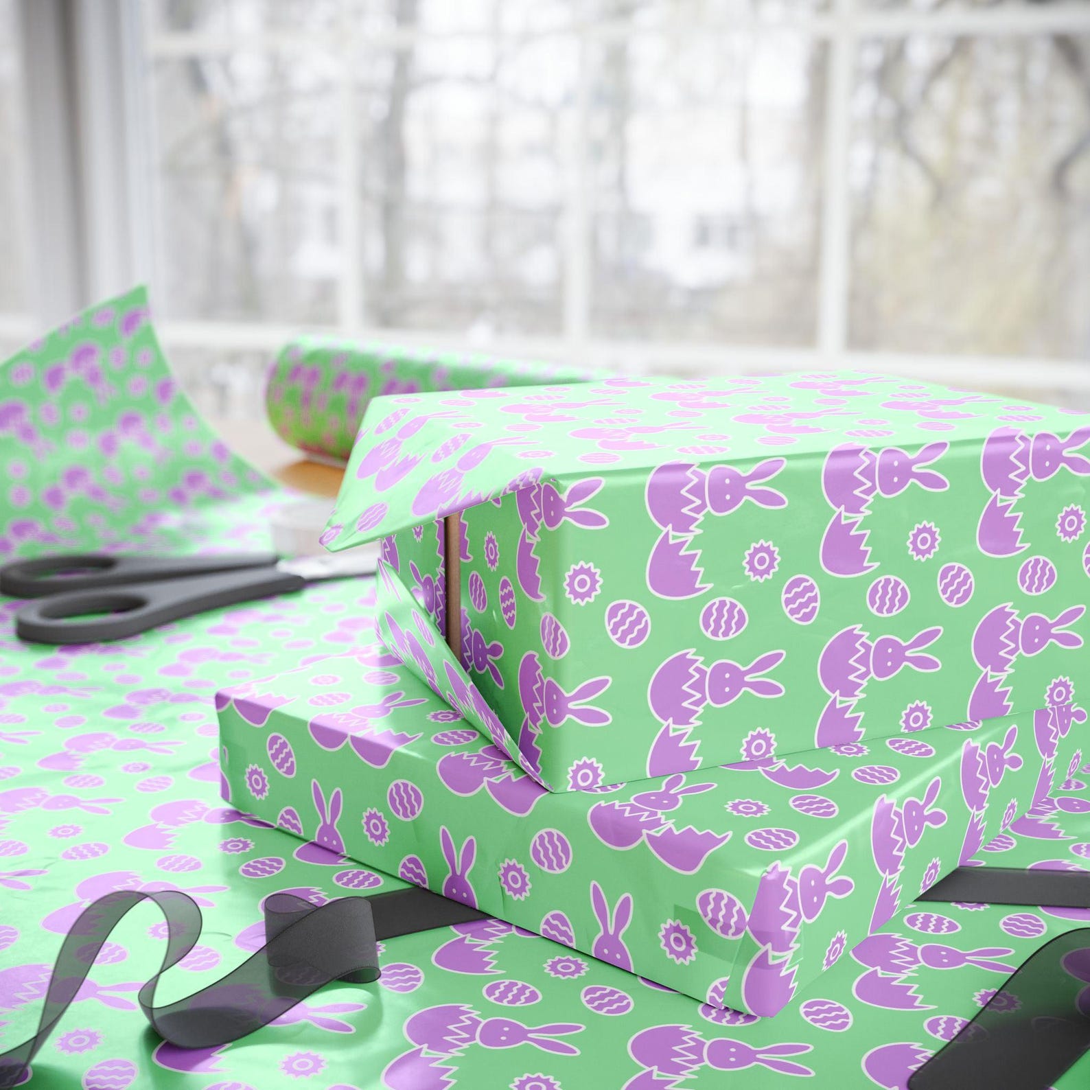 Easter Wrapping Paper, Lavender Bunnies, Pastel Green (rolls 30"×36 ...