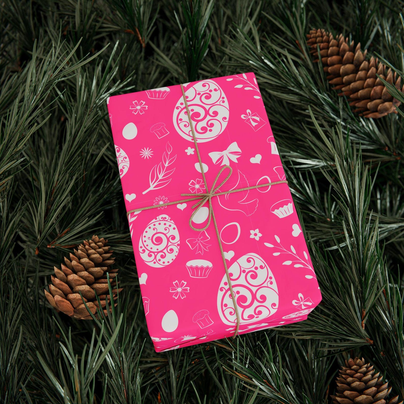 Pink Easter Gift Wrap - Bright Pattern With Hearts, Stars, and Cozy ...