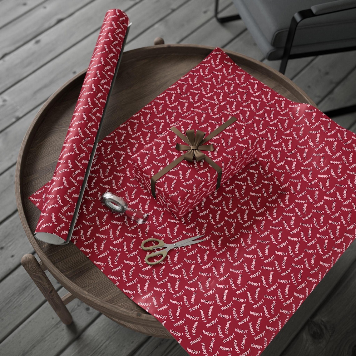 Birthday Gift Wrap, Red Paper With White Happy Print (matte or Glossy ...