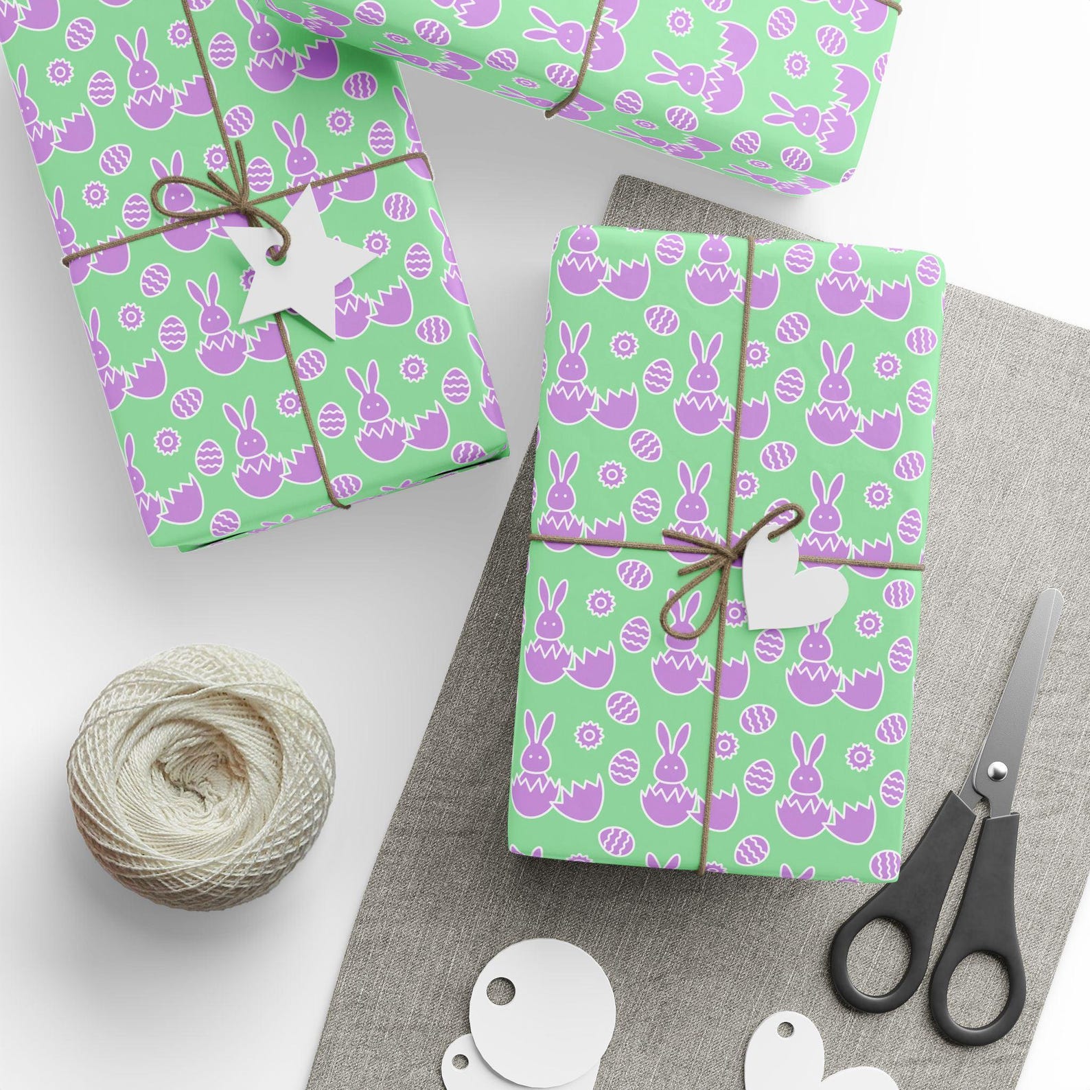 Easter Wrapping Paper, Lavender Bunnies, Pastel Green (rolls 30"×36 ...