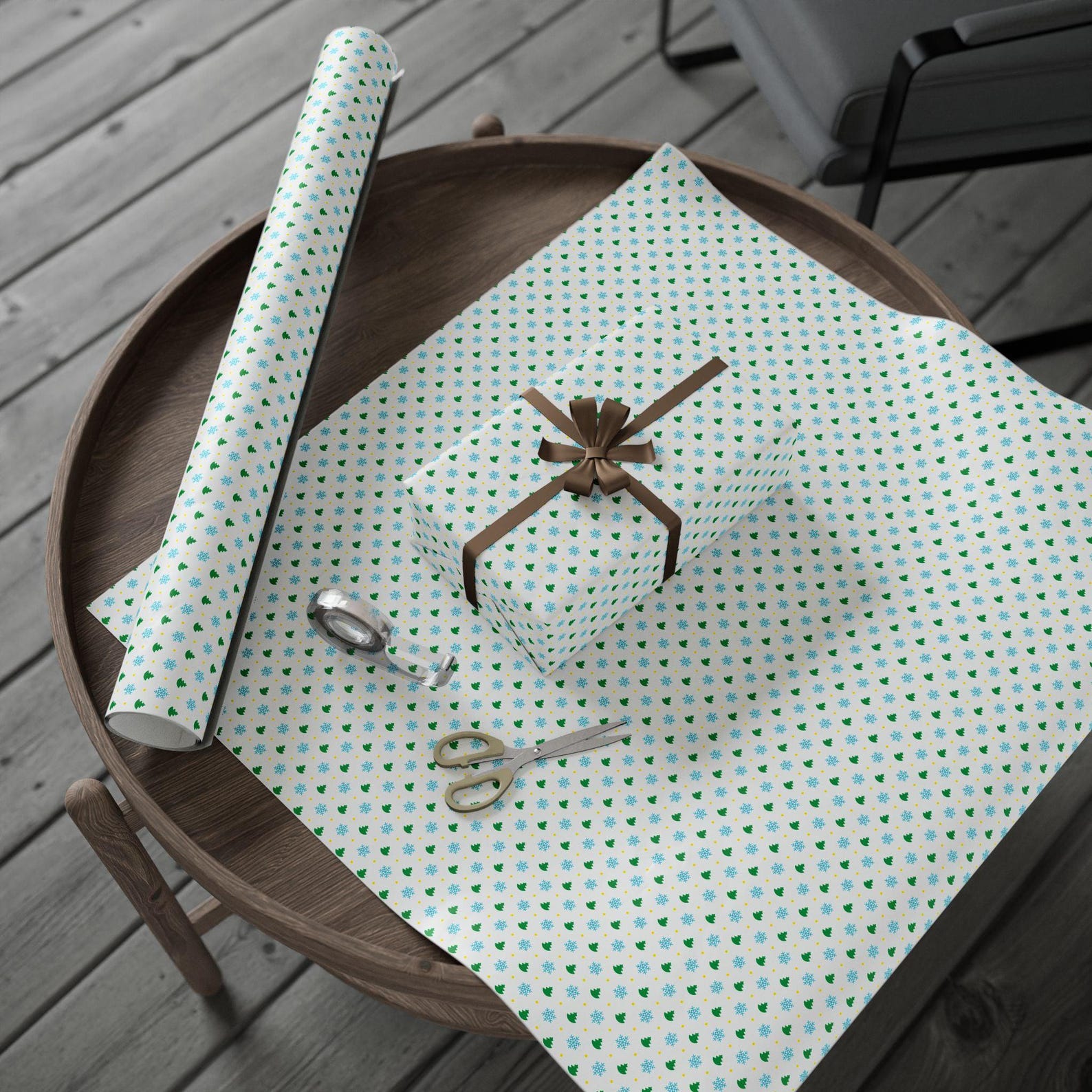 Evergreen Snowflake Wrapping Paper | Winter Wrap Roll - Etsy