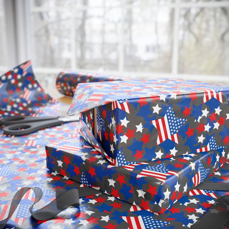 4th of July Star Spangled Wrapping Paper | Patriotic Gift Wrap Roll ...