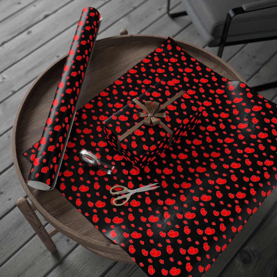 Heart Pattern Wrapping Paper: Bold Red on Black - Matte or Glossy - Etsy