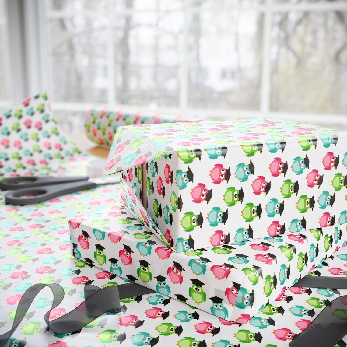 Graduation Wrapping Paper: Cheerful Owl Pattern - Glossy or Matte - Etsy