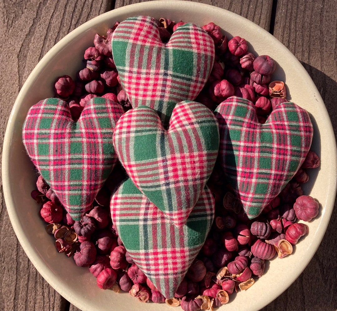 Primitive Christmas Plaid Flannel Heart Ornies, Bowl Fillers - Etsy