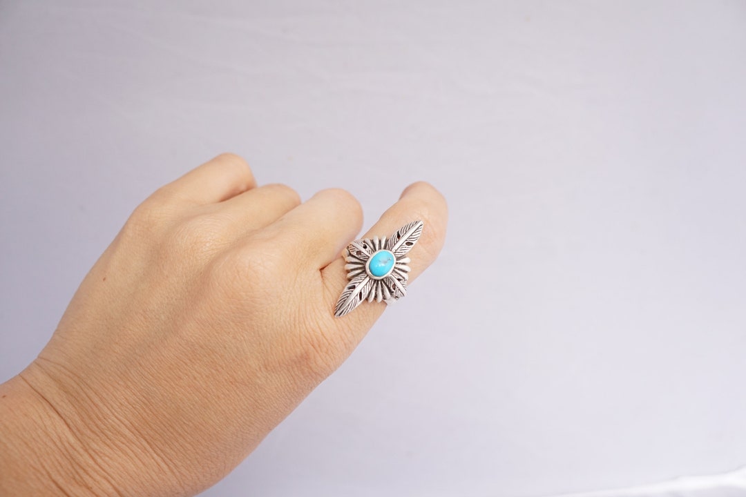 Native American Turquoise Ring, Navajo Ring, Silver Compass Ring ...