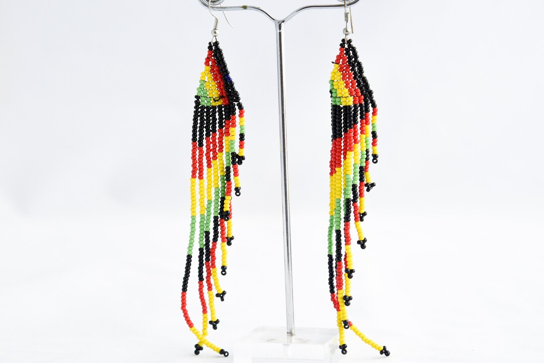 Long Rasta Earrings, Red Green Gold Earrings, Rasta Color Earrings ...