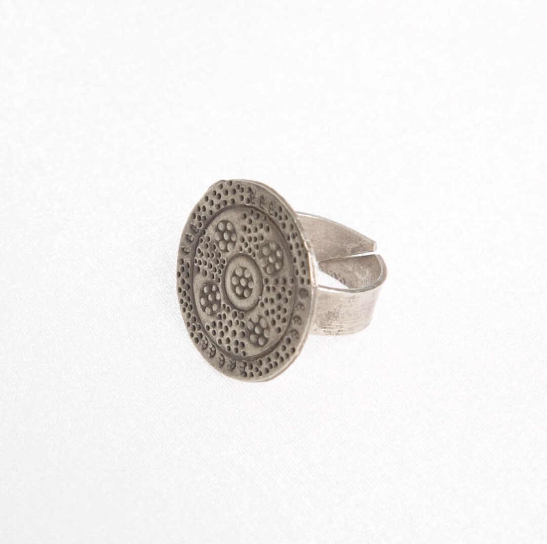 Tribal Silver Ring Sterling Silver Flat Ring Ethnic Silver Ring Round ...