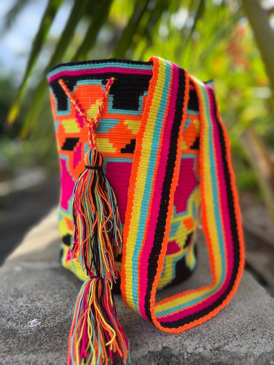 Boho Woven Textile Bag Colombian Wayuu Mochila Bag Tribal Print Cotton ...