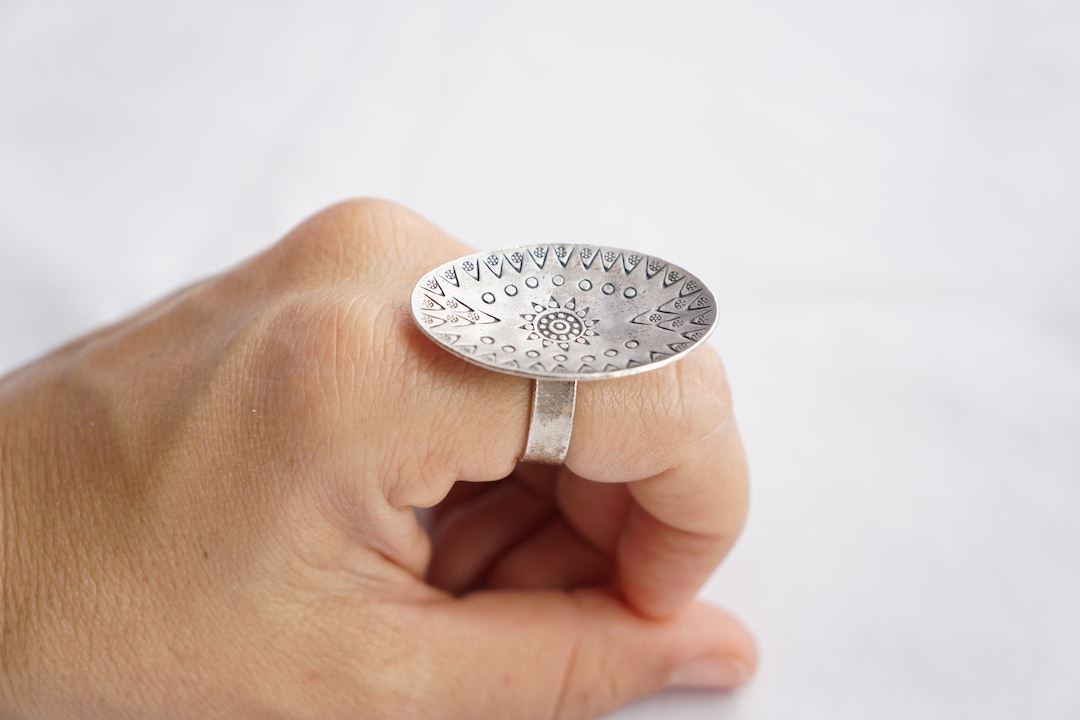 Hill Tribe Silver Ring, Silver Disc Ring, Oval Disc Ring, Tribal Silver ...