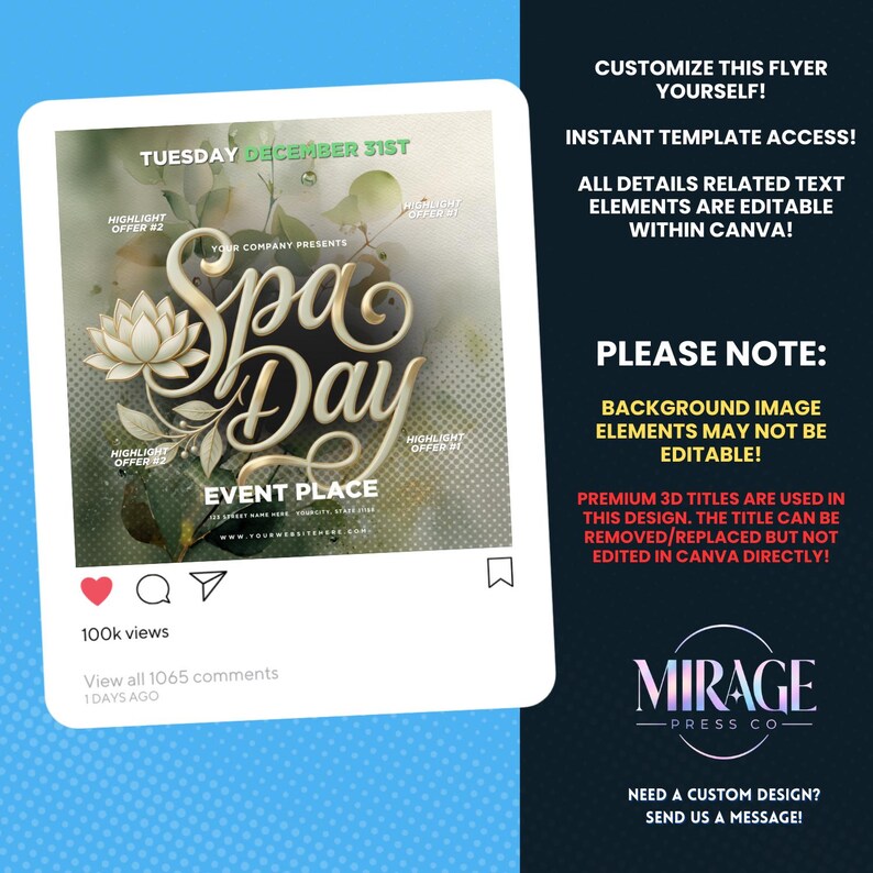 Spa Day Flyer Template : Luxe Botanical Salon & Spa Canva Editable ...