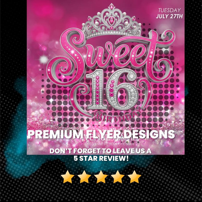 Sweet 16 Flyer Template : Pink Bling Birthday Party Planner Canva ...