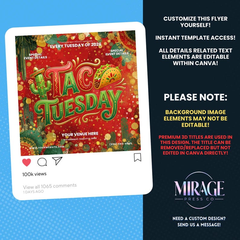 Taco Tuesday Flyer Template : Festive Restaurant Bar Taco Night Canva ...