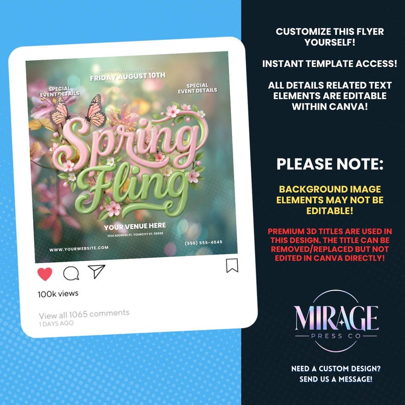 Spring Party Flyer Template : Pastel Spring Fling Promoter Canva ...