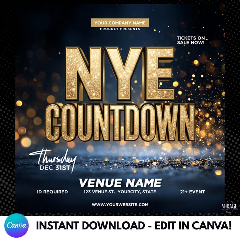 New Years Eve Flyer Template : Luxe Gold NYE Club Promoter Canva ...
