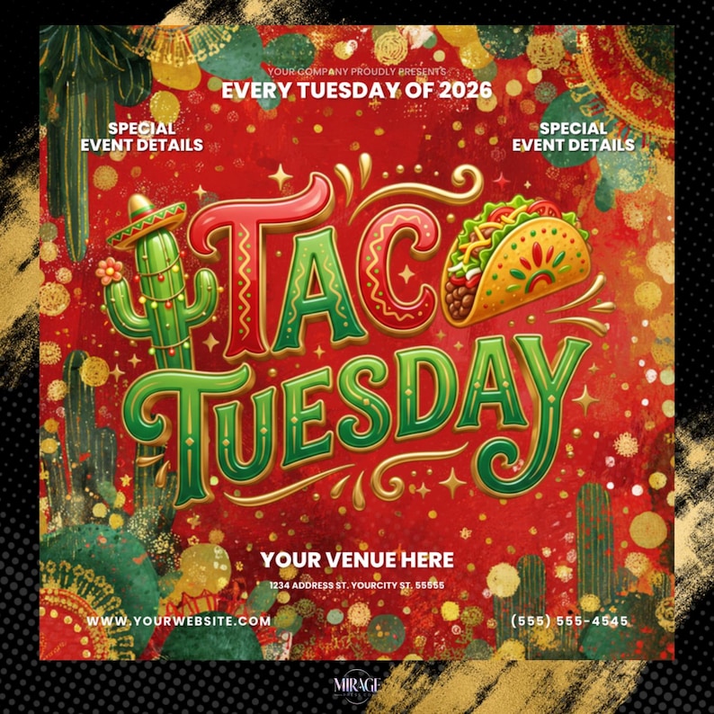 Taco Tuesday Flyer Template : Festive Restaurant Bar Taco Night Canva ...