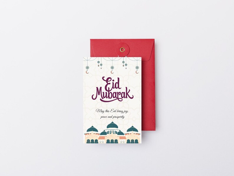 Minimalist Eid Mubarak Card, Islamic Greeting, Mosque Design (digital ...