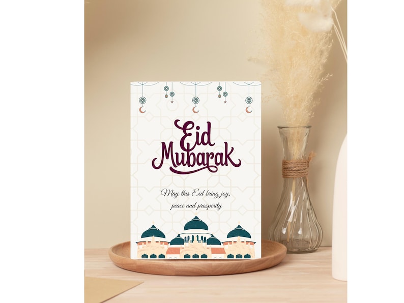 Minimalist Eid Mubarak Card, Islamic Greeting, Mosque Design (digital ...