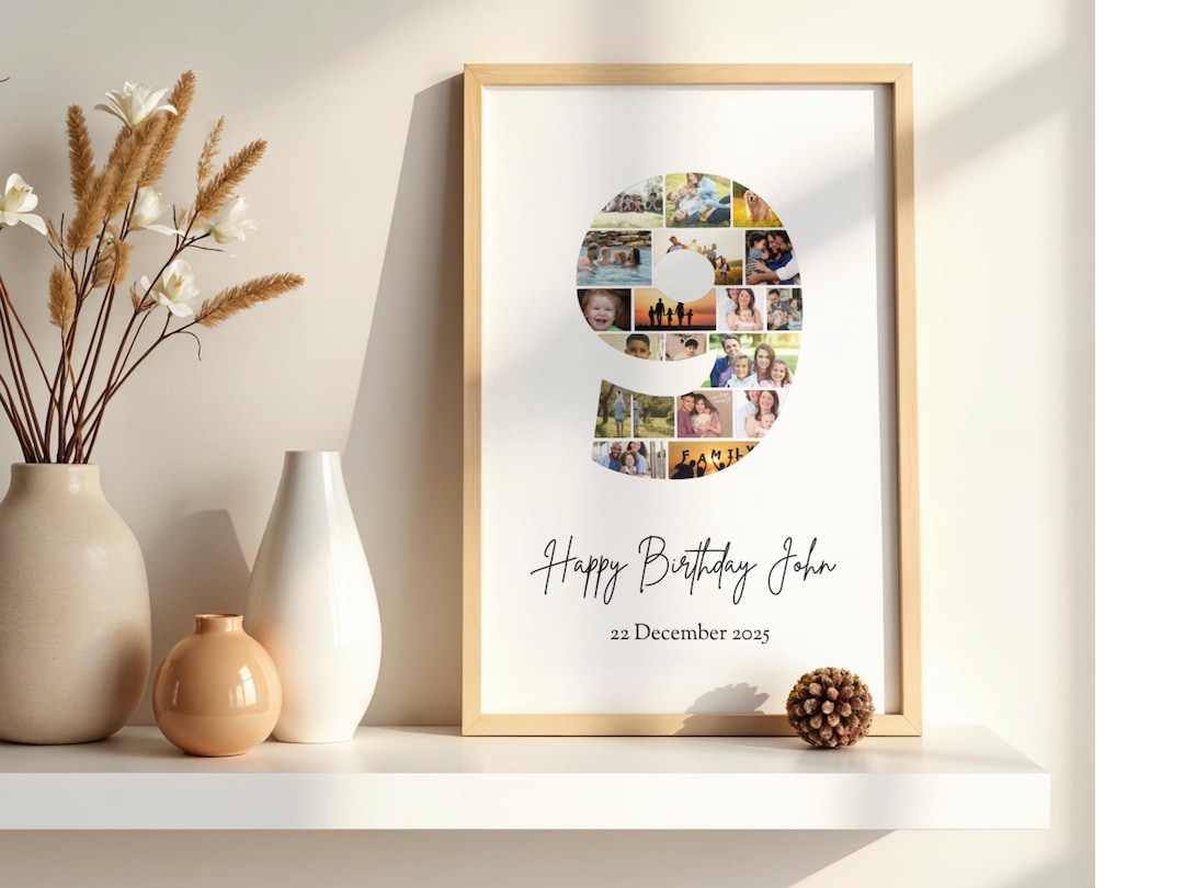Number 9 Photo Collage Template, Birthday Party Decor, Canva Digital ...