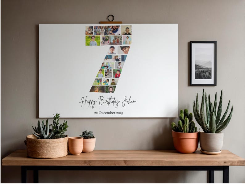 Number 7 Photo Collage Template, Personalized Birthday Gift, Canva ...