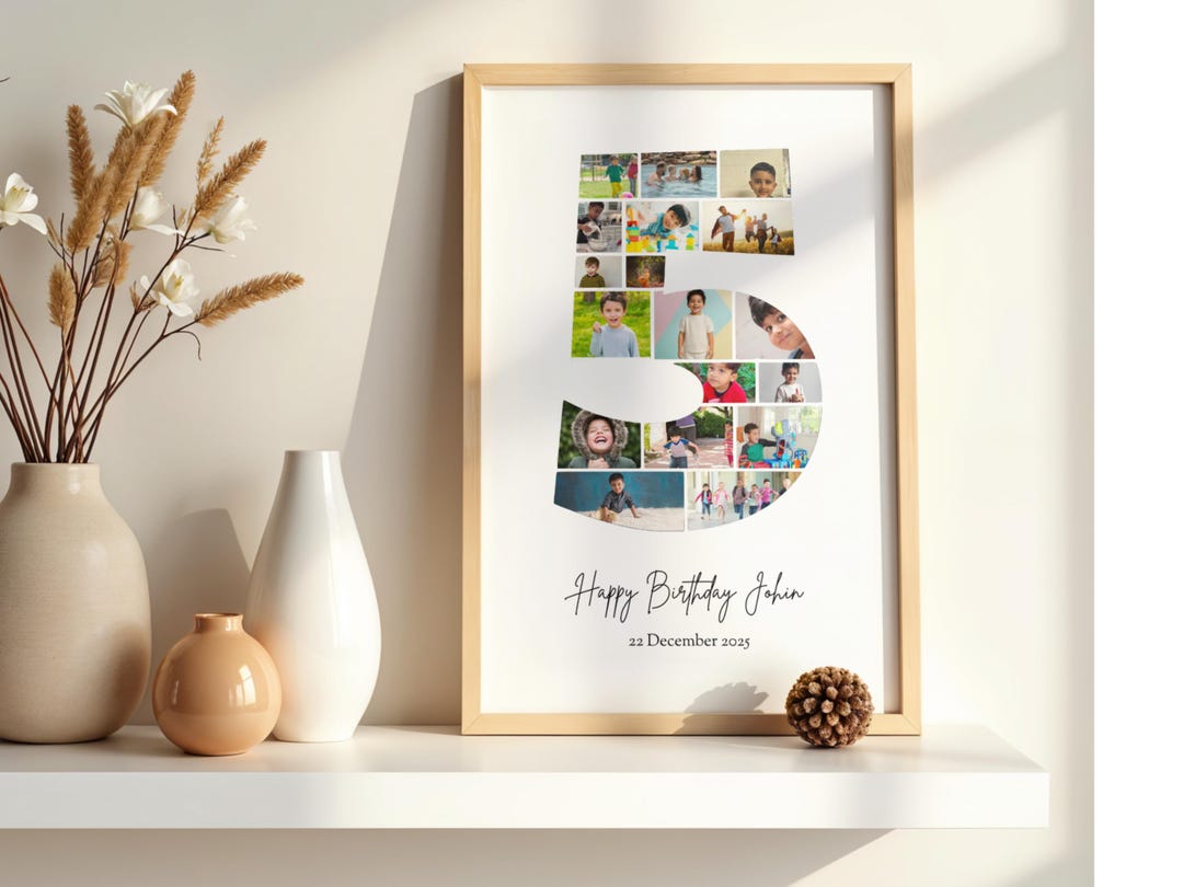 Number 5 Photo Collage Template, Birthday Gift, Party Decor (digital ...
