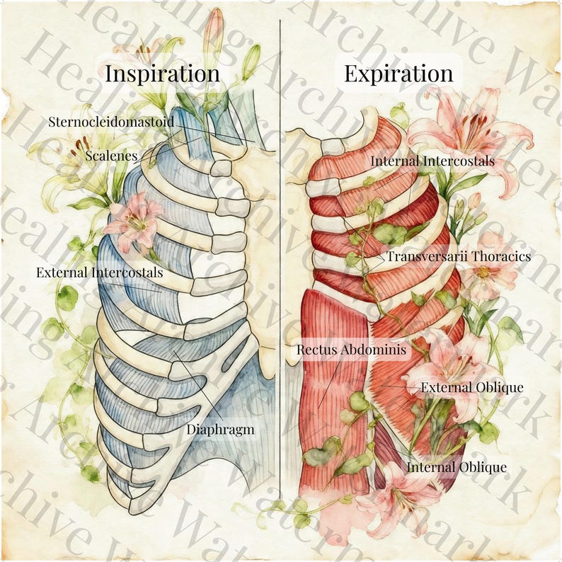 Respiratory Anatomy Art: Muscles of Inspiration, Expiration (digital ...