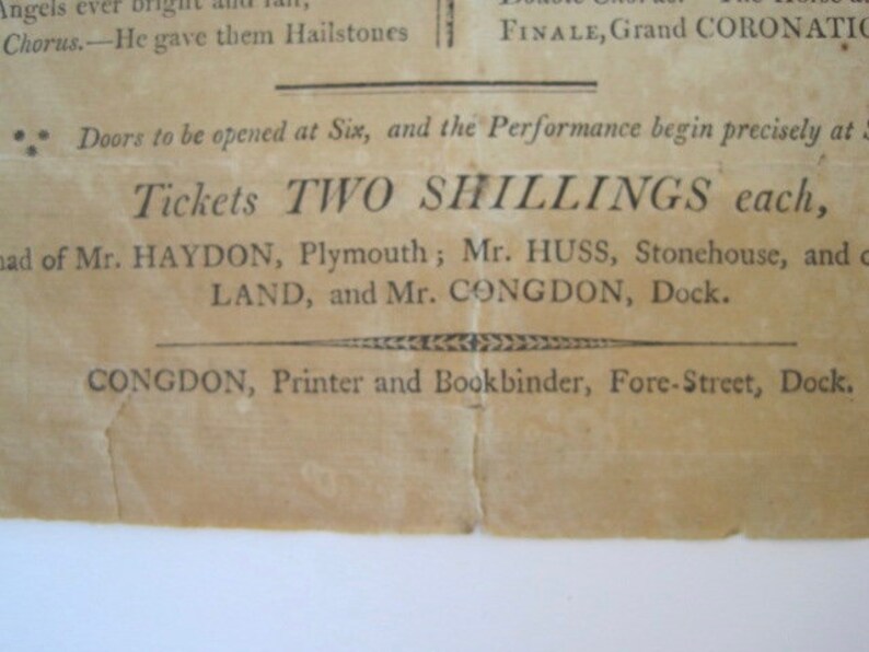 Original Circa 1805 Handbill for English Christmas Concert of Handel ...