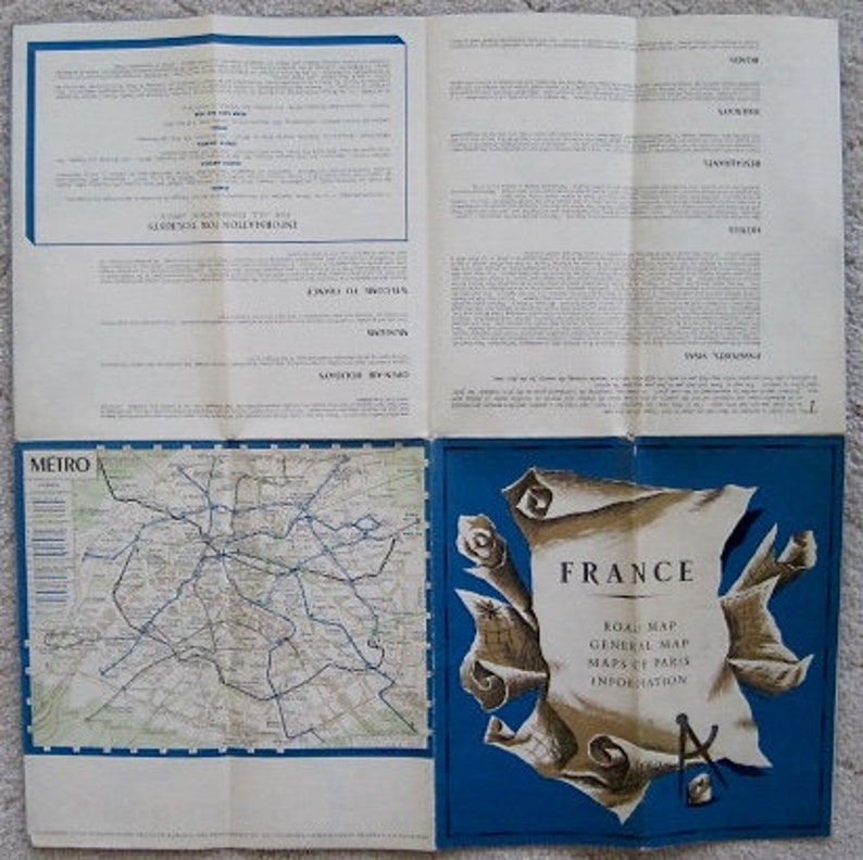 Vintage Tourist Map of France -- Early 1950s -- 15.25" X 30" - Etsy
