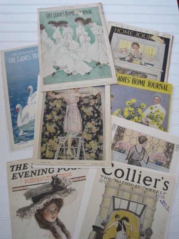 Lot of 7 Original Antique Magazine Covers plus 1 original | Etsy