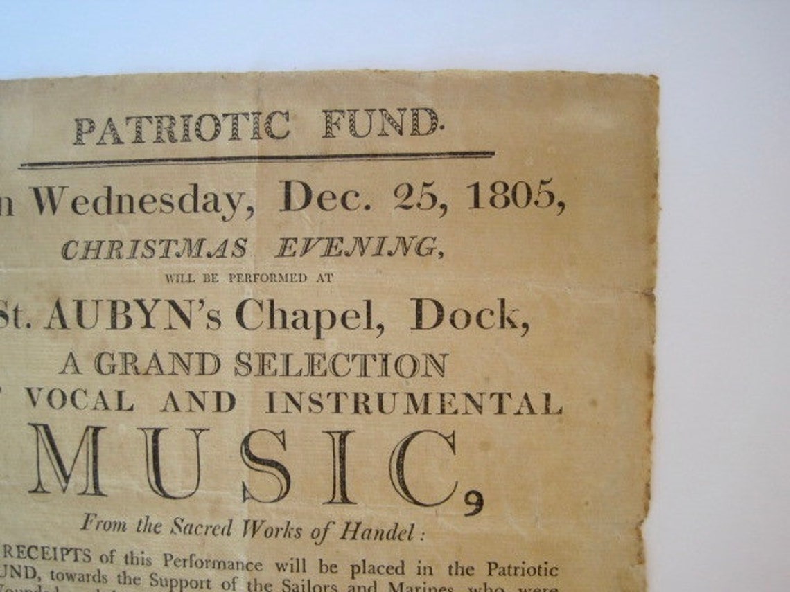 Original Circa 1805 Handbill for English Christmas Concert of Handel ...