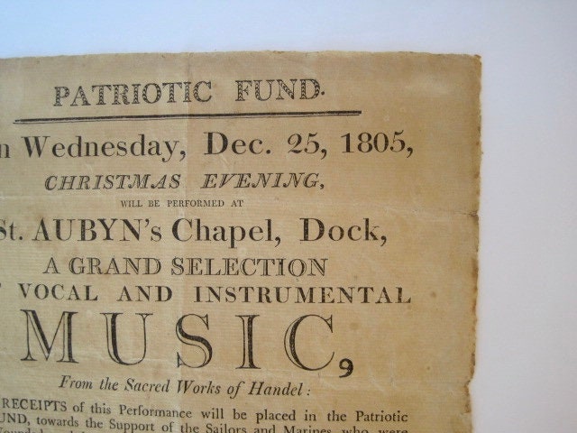 Original Circa 1805 Handbill for English Christmas Concert of Handel ...