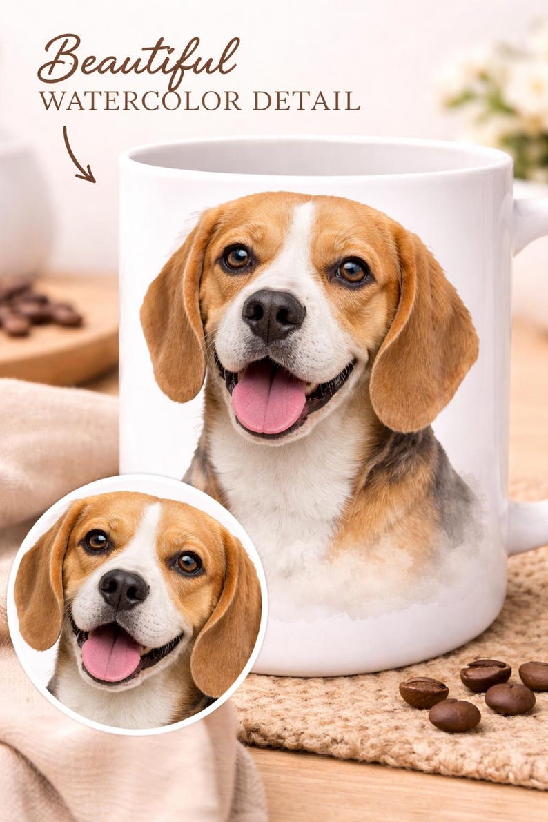 Personalized Beagle Mug, Custom Dog Name Cup, Watercolor Pet Gift for ...