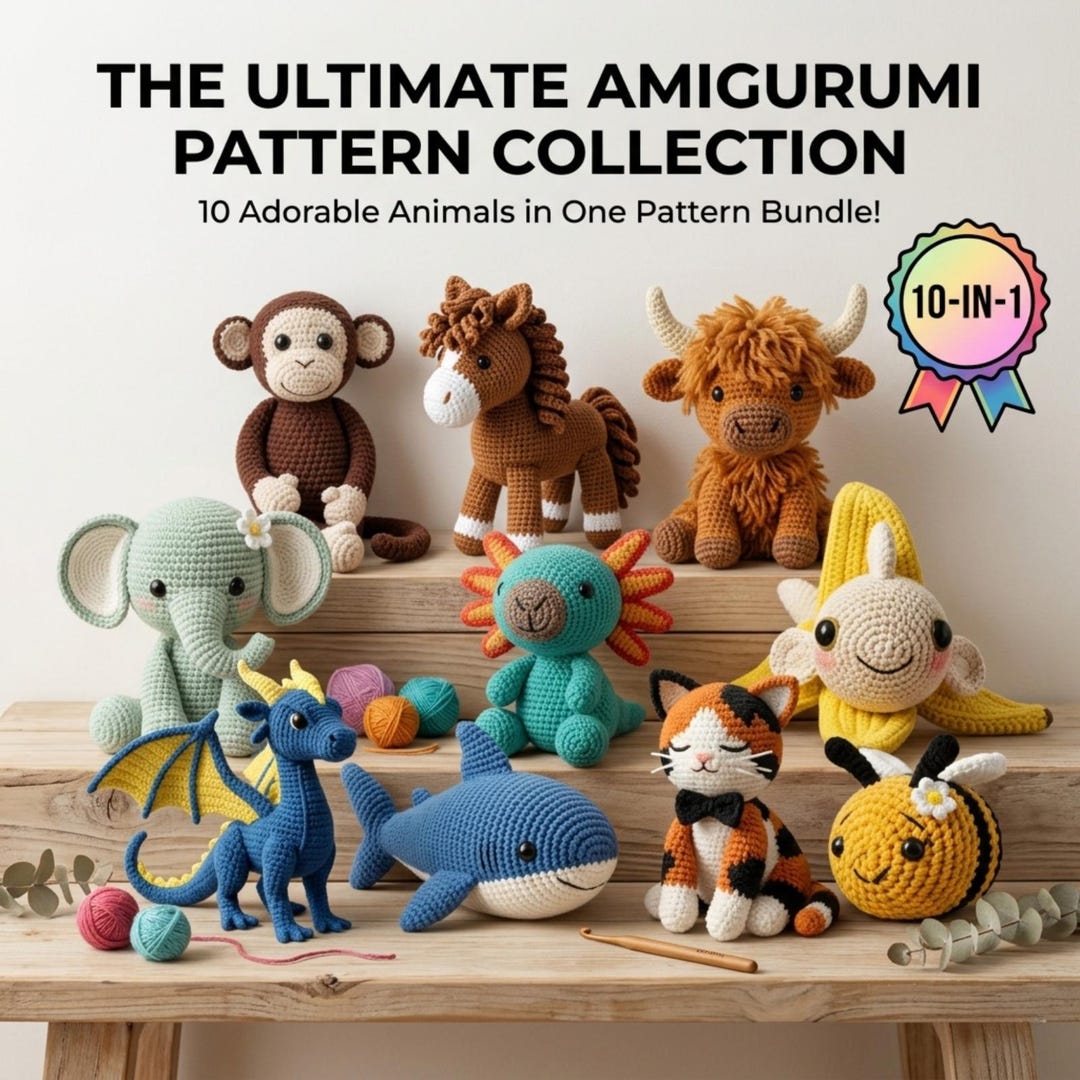 10-in-1 Amigurumi Crochet Pattern Bundle | Beginner Friendly Animals ...