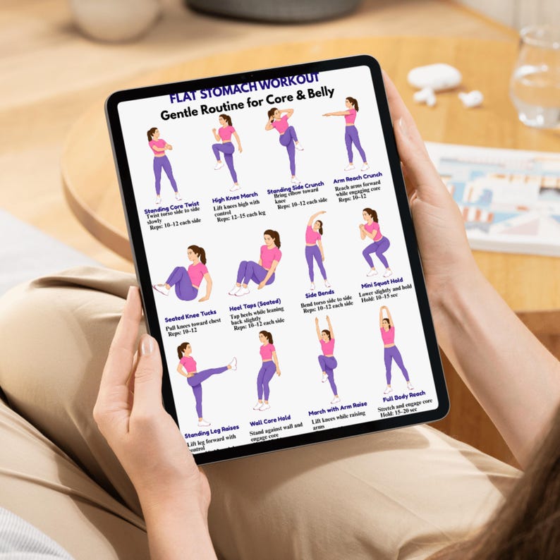Flat Stomach Workout Printable, Belly Fat Exercises for Women, Core and ...