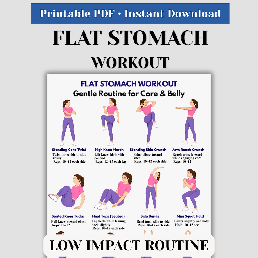 Flat Stomach Workout Printable, Belly Fat Exercises for Women, Core and ...