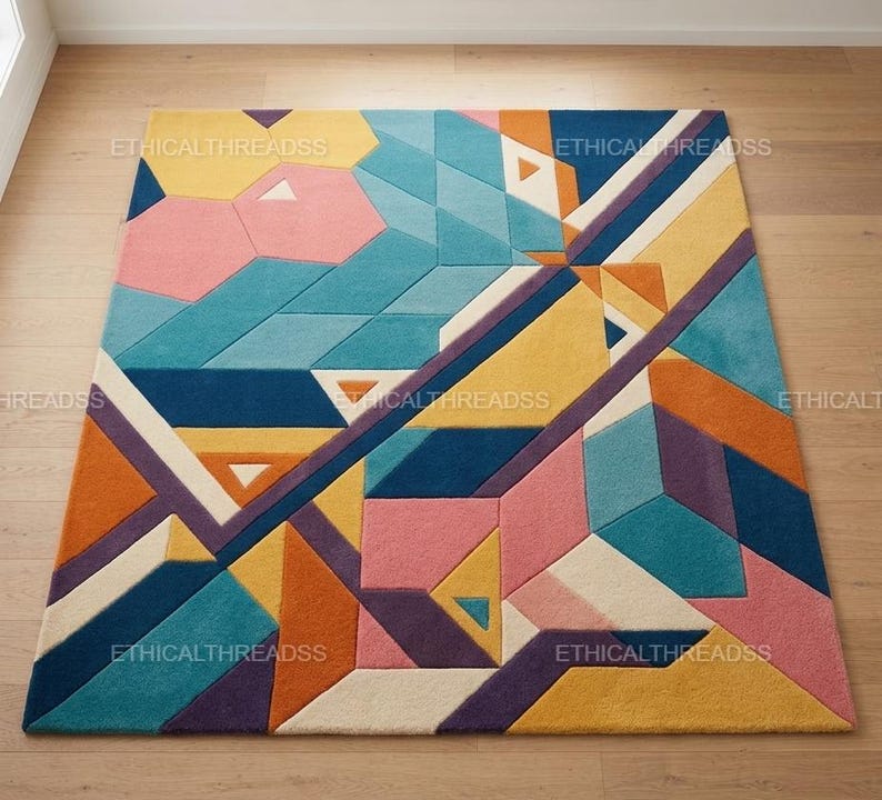 Hand Tufted Wool Area Rug: Modern Geometric Prism Carpet, Mid Century ...