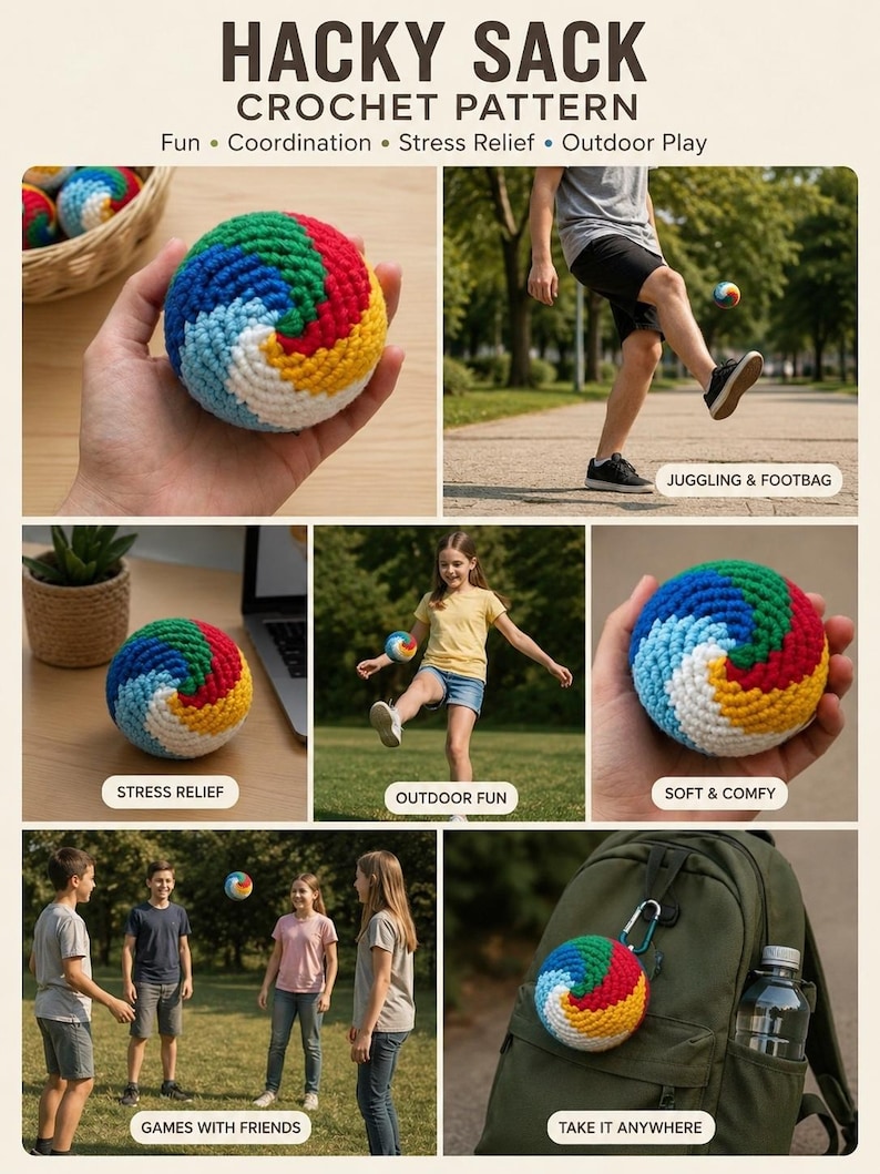 Hacky Sack Crochet Pattern PDF, Rainbow Footbag Tutorial, DIY Juggling ...