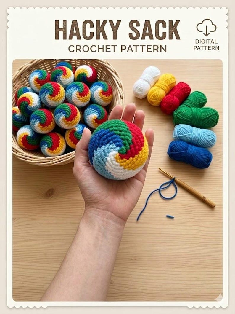 Hacky Sack Crochet Pattern PDF, Rainbow Footbag Tutorial, DIY Juggling ...