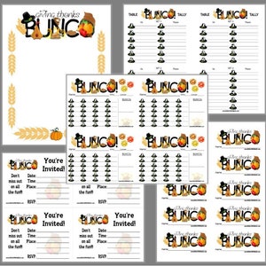 Giving Thanks Bunco Printable Set, Thanksgiving Bunco Score Cards ...