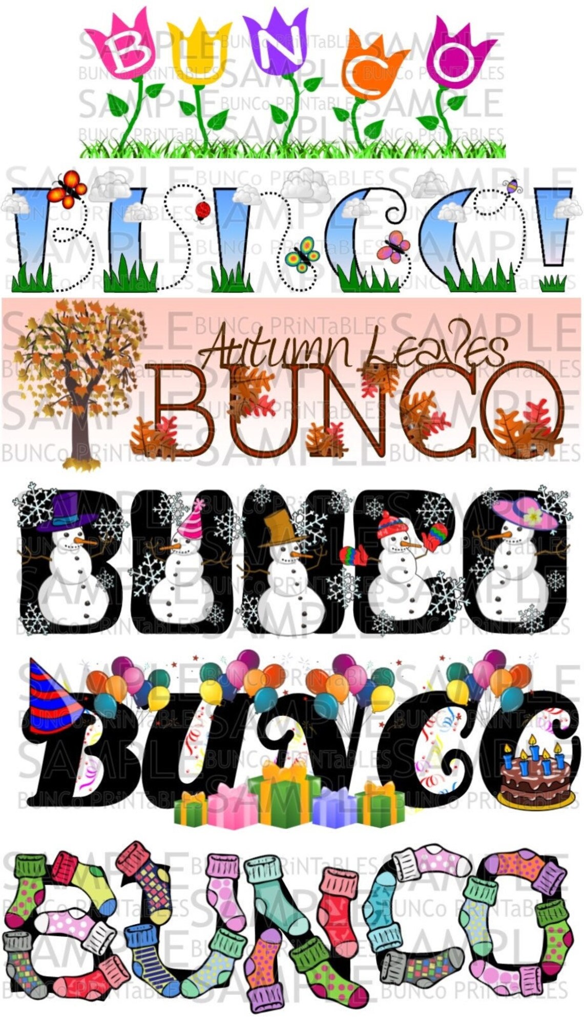 Assorted Bunco Printable Bundle, Bunco Score Cards & Tally Sheet ...