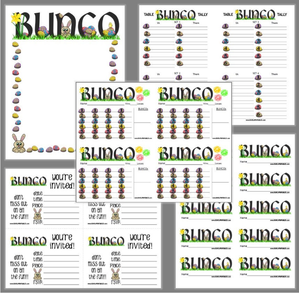 Easter Eggs Bunco Printable Set, Bunco Score Cards & Tally Sheet ...