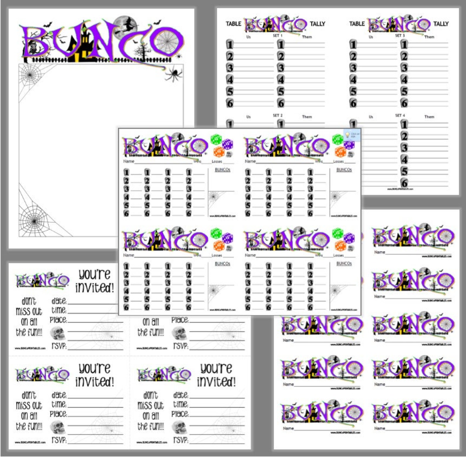 1 Year of Bunco Printables Bundle Bunco Score Cards & Tally Sheet ...