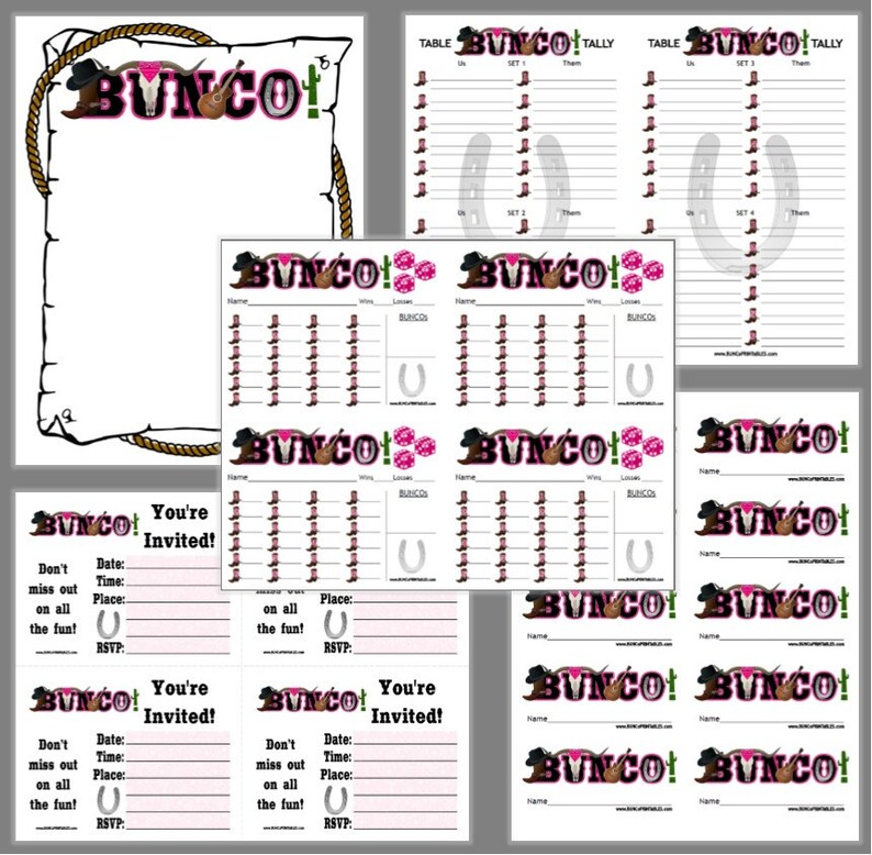 Assorted Bunco Printable Bundle, Bunco Score Cards & Tally Sheet ...