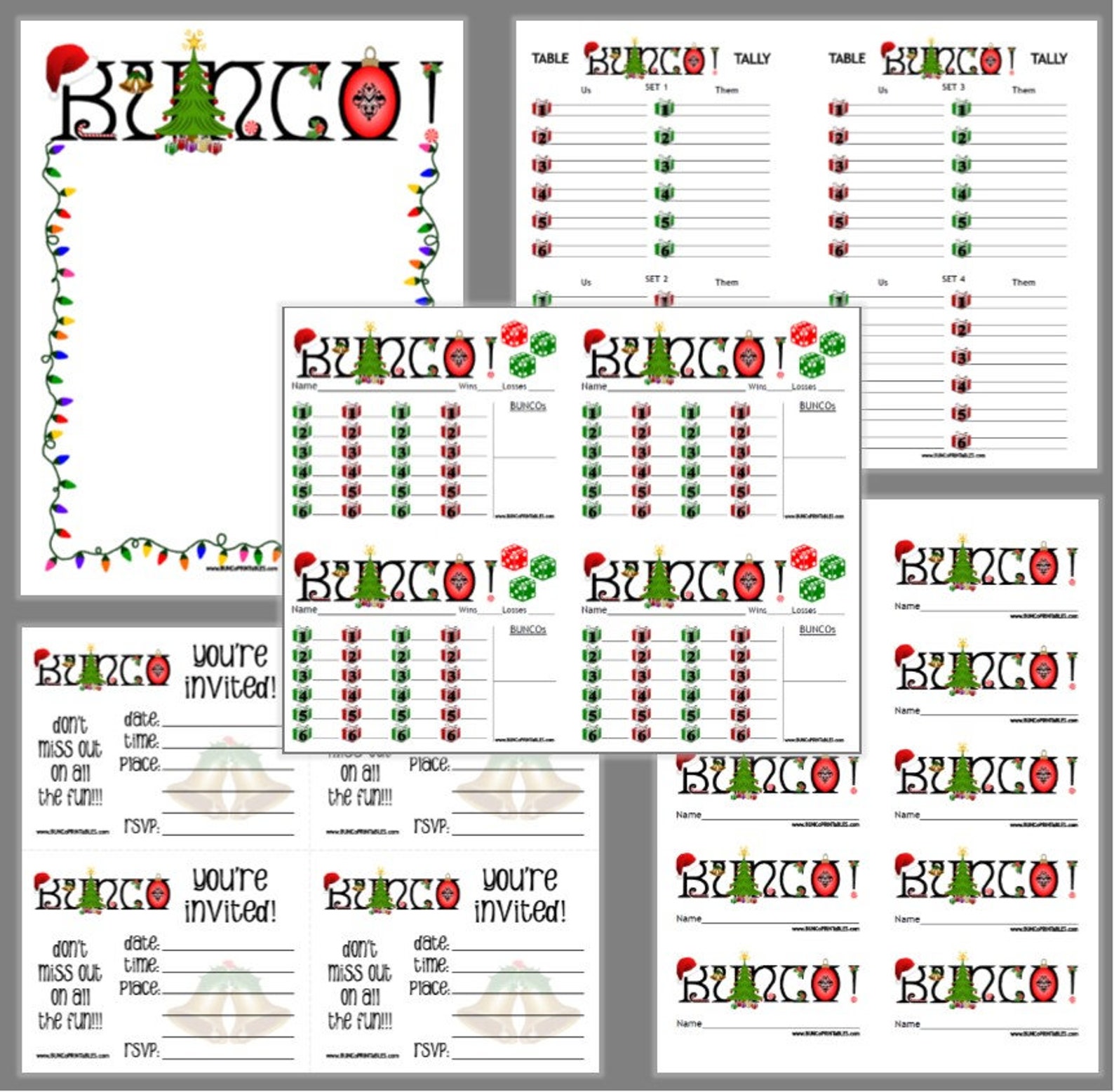 1 Year of Bunco Printables Bundle Bunco Score Cards & Tally Sheet ...