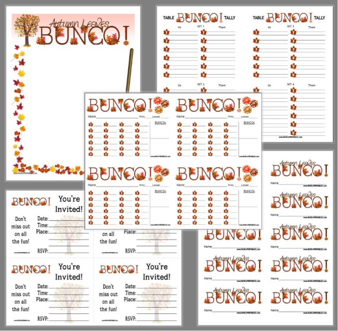 Assorted Bunco Printable Bundle, Bunco Score Cards & Tally Sheet ...
