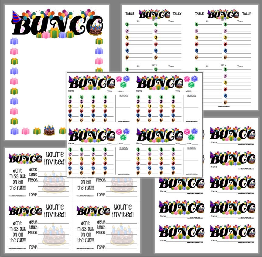 Assorted Bunco Printable Bundle, Bunco Score Cards & Tally Sheet ...