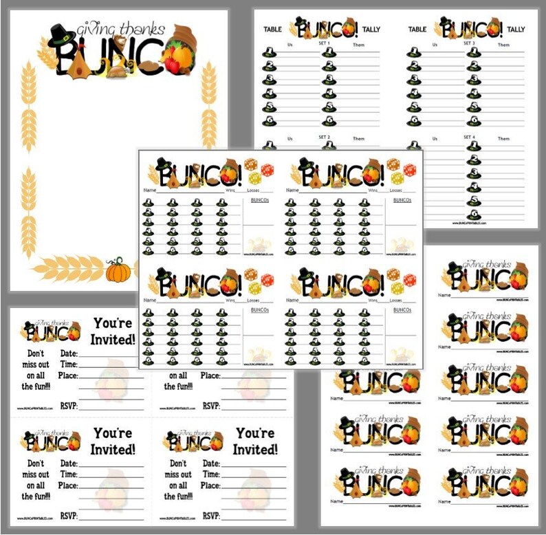 Giving Thanks Bunco Printable Set, Thanksgiving Bunco Score Cards ...