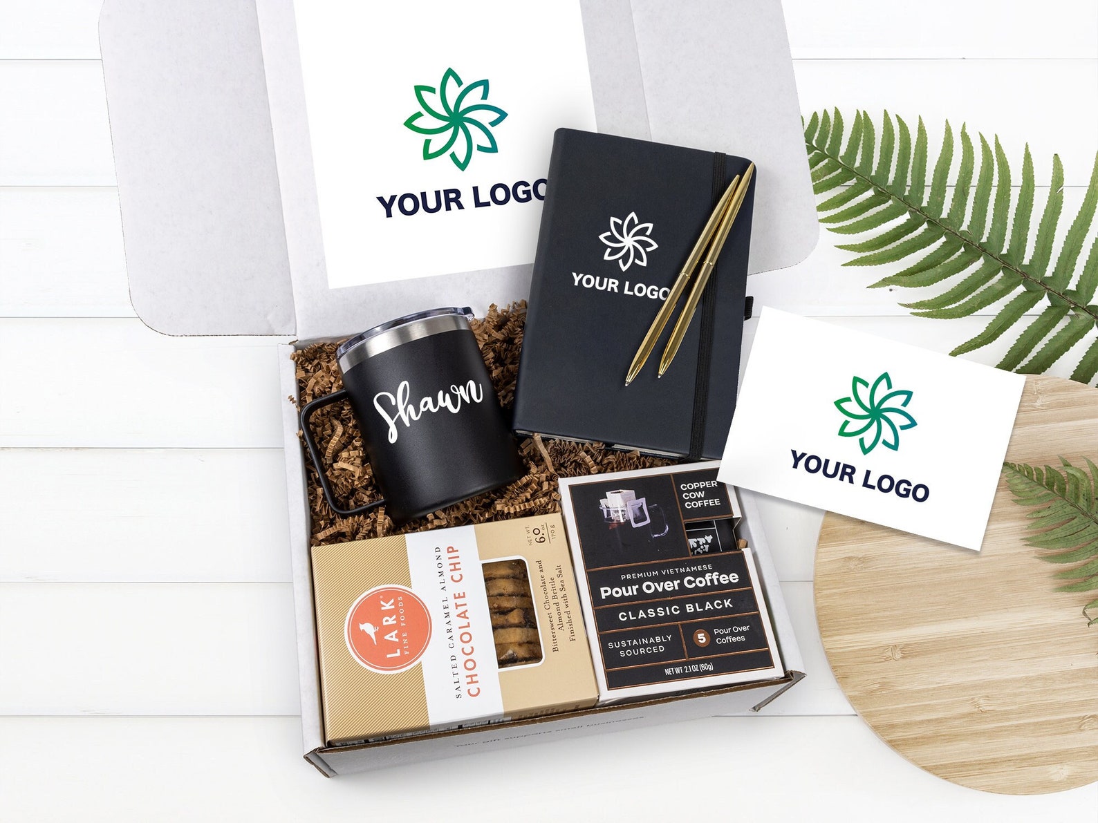 Personalized Corporate Gift Basket: Logo Mug, Notebook, Pens - Etsy